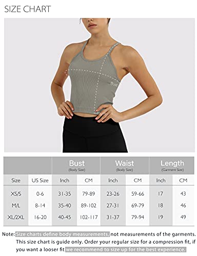 ODODOS Women's Crop Camisole 3-Pack Washed Seamless Rib-Knit Crop Tank Tops, Long Crop, White Gray Black, Medium/Large