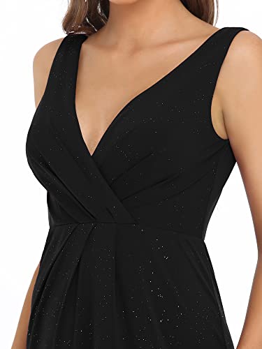 Ever-Pretty Women's V-Neck Front Wrap Sparkly Side Split Formal Wear Dress Black US10