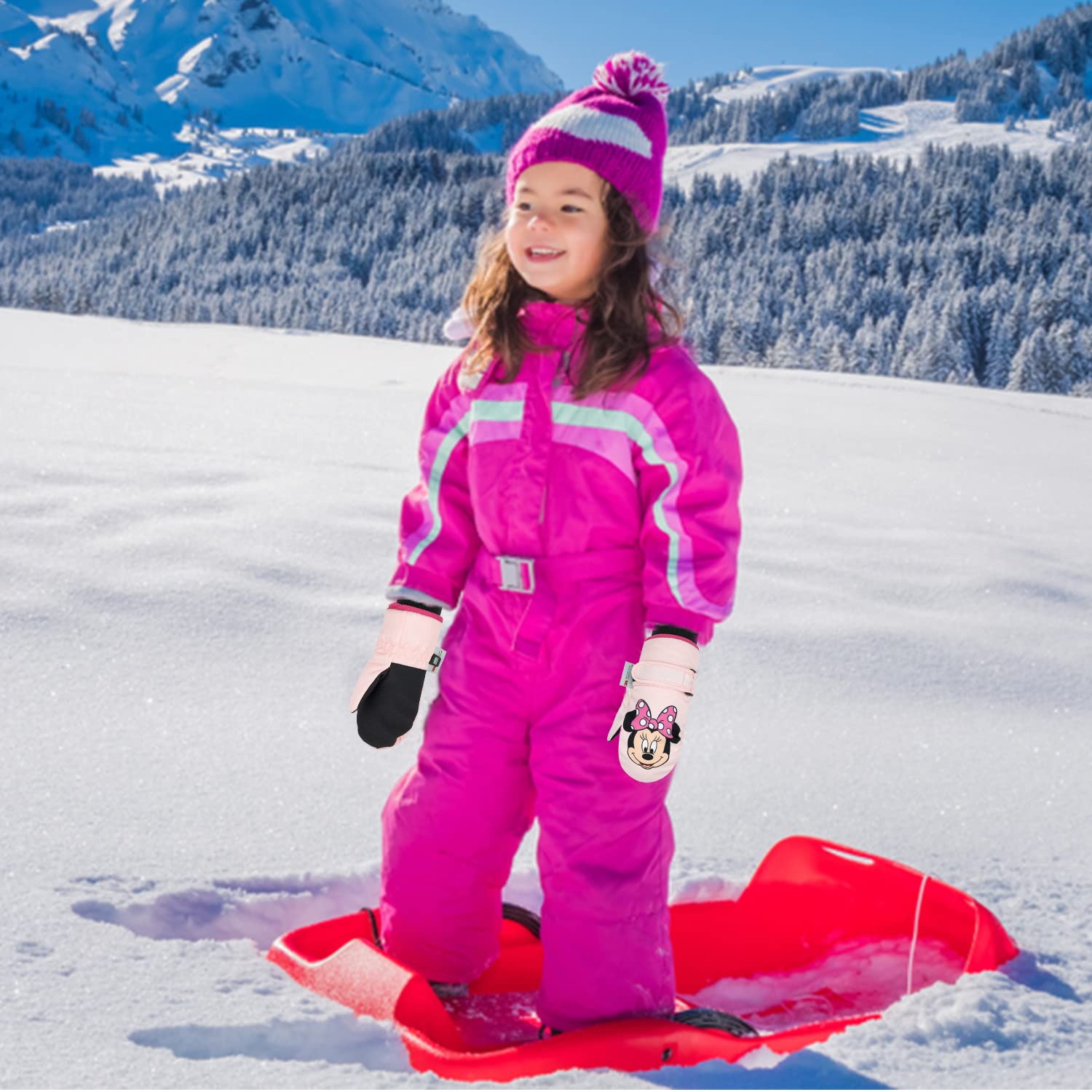 DISNEY Minnie Mouse Toddler Mittens Ages 2-4, Waterproof Toddler Gloves, Kids Snow Mittens, 3M Thinsulate Gloves Ski Mittens