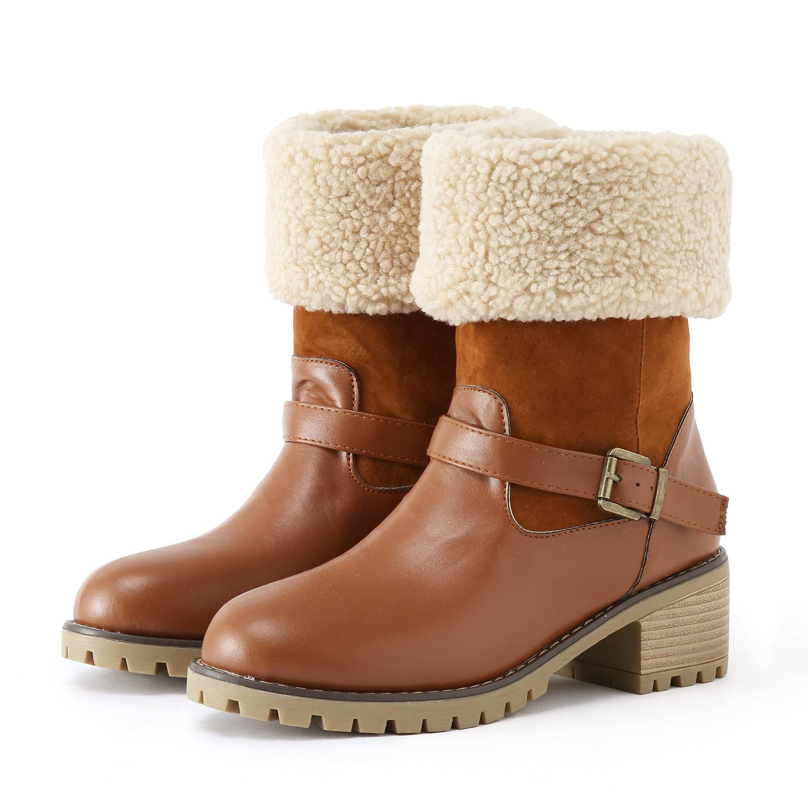 Foldap Knee High Boots Women Winter Cotton Boots,Low-Heel Thermal Comfortable Outdoor Non-Slip Outdoor Mid-Calf Snow Boots