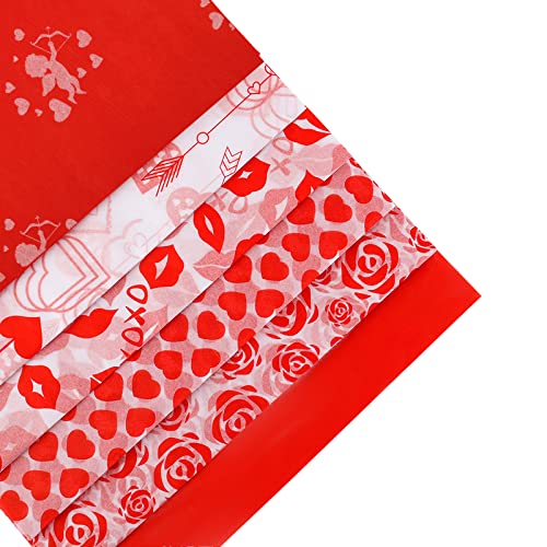 KINBOM 30sheets 20x20 inch Valentine's Day Tissue Paper, Heart Wrapping Paper Gift Wrapping Tissue Paper Gift Wrap Paper Sheets Tissue Paper for Gift Bags Christmas Birthday Party Shower(6 Patterns)
