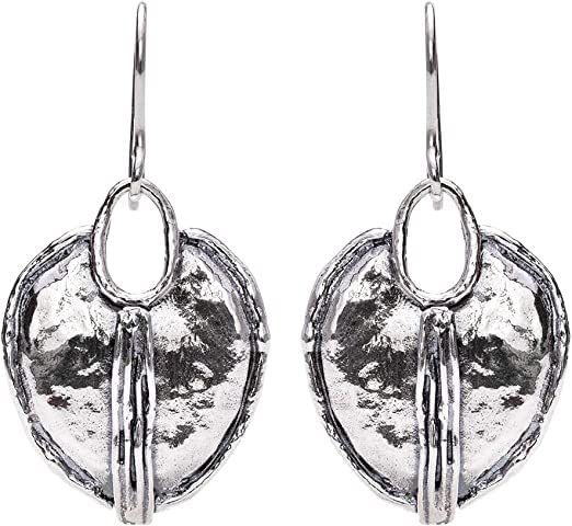 Joolala Paragon Hammered Sterling Silver Earrings – 925 Silver Paragon Hammered Drop Hang Easy Hook Dangling Earrings - Lightweight for Women