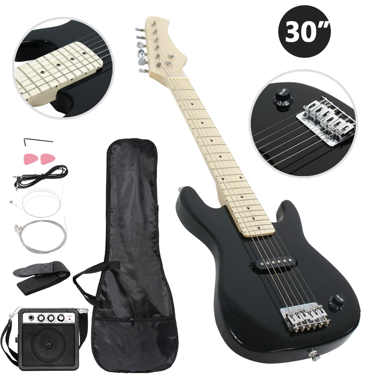 Epetlover 30 Inch Kids Electric Guitar, Complete Beginner Kits with 5W Amplifier, Picks, Gig Bag, Strap, Cable & Accessory Kit for Kids/Girls/Boys/Starters, Black