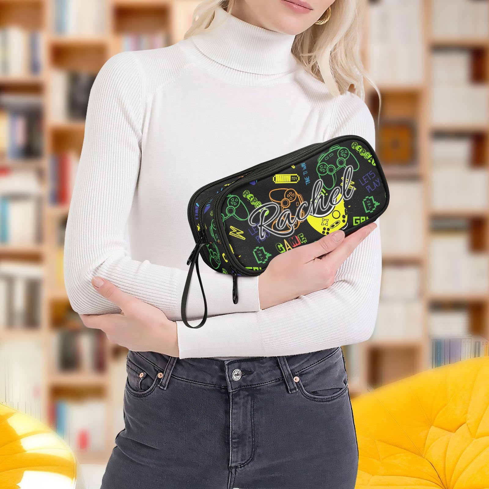 Joysticks Video Game Custom Large Capacity Pen Pencil Case Pouch for Adults Kids Personalized Durable Stationery Bag with Sturdy Zipper & 3 Compartments Pencil Box for Student Teen College Office