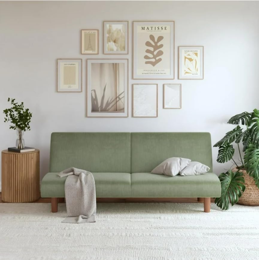 Huyaster 66.5" Armless Futon Sofa Bed,Corduroy (Sage Green)
