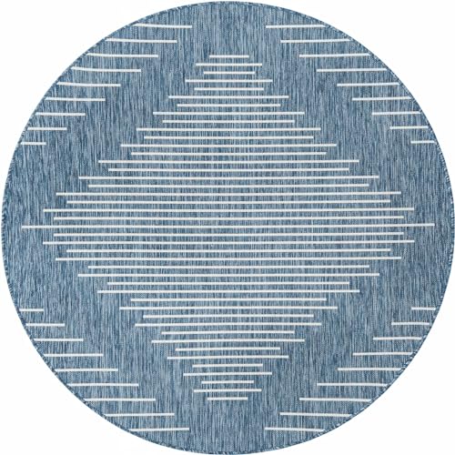 Unique Loom Outdoor Modern Collection Area Rug - Tambor (6' Round Blue/Ivory)