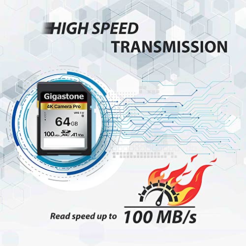 Gigastone 64GB 5-Pack SD Card V30 SDXC Memory Card High Speed 4K Ultra HD UHD Video Compatible with Canon Nikon Sony Pentax Kodak Olympus Panasonic Digital Camera, with 5 Mini Cases