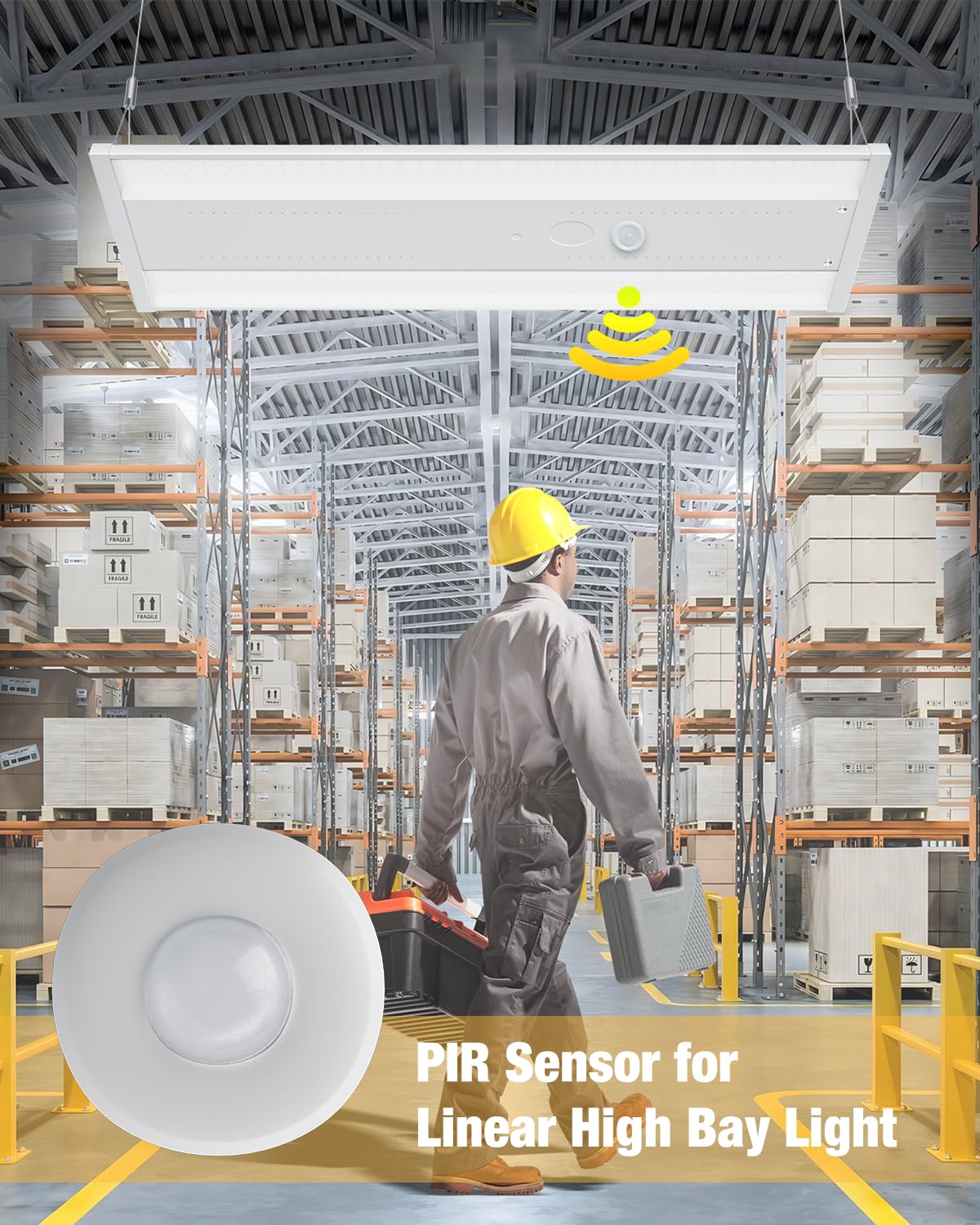 JC-LGL 210W LED Linear High Bay Light with PIR Sensor,LED High Bay Shop Lights Fixture, Compatible with Industrial 120-277V, LED Linear High Bay Light for Shop Garage Warehouse