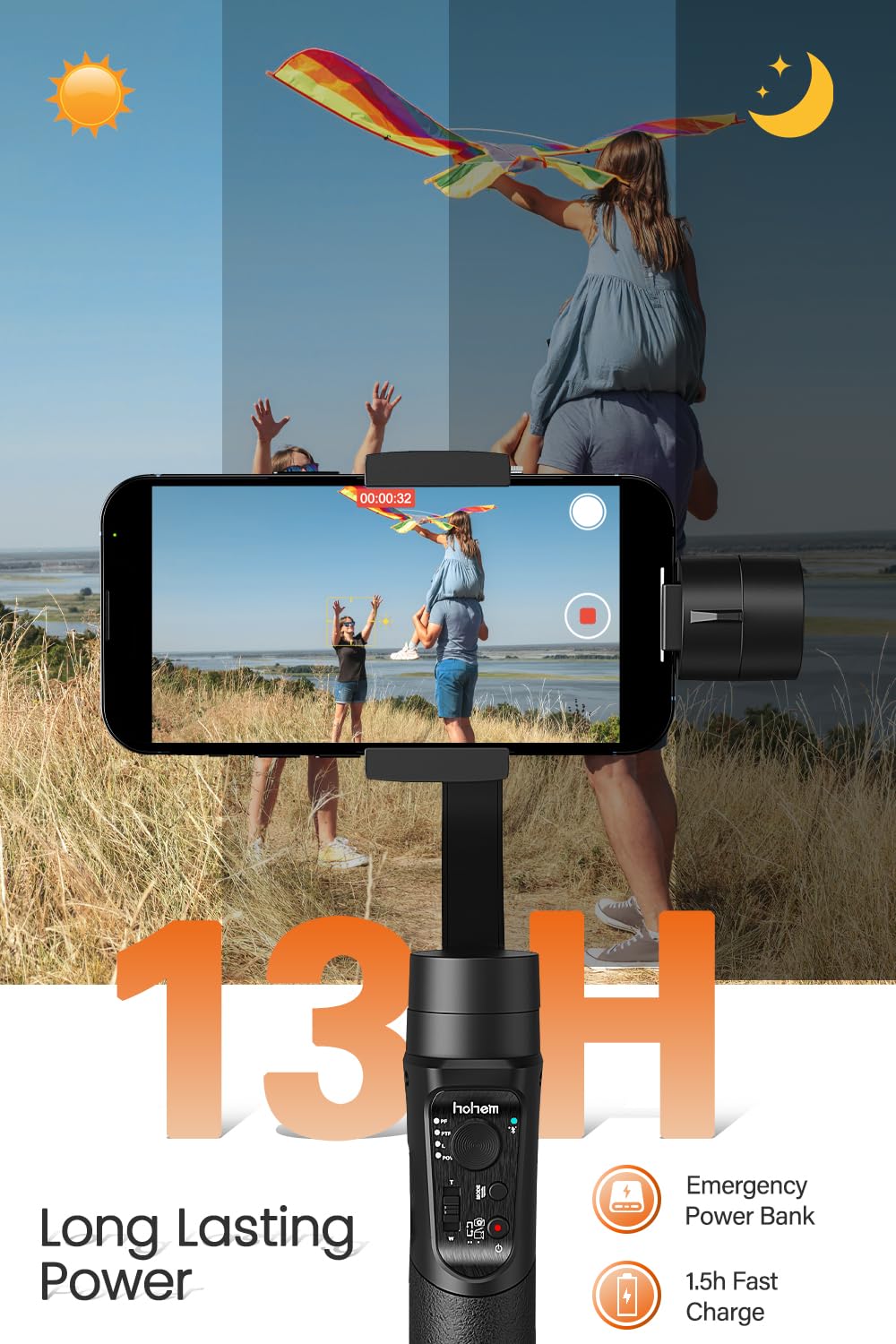 Gimbal Stabilizer for Smartphone, 3-Axis Phone Gimbal for Android and iPhone 15,14,13,12 PRO, Stabilizer for Video Recording with Face/Object Tracking, 600 °Auto Rotation - hohem iSteady Mobile Plus