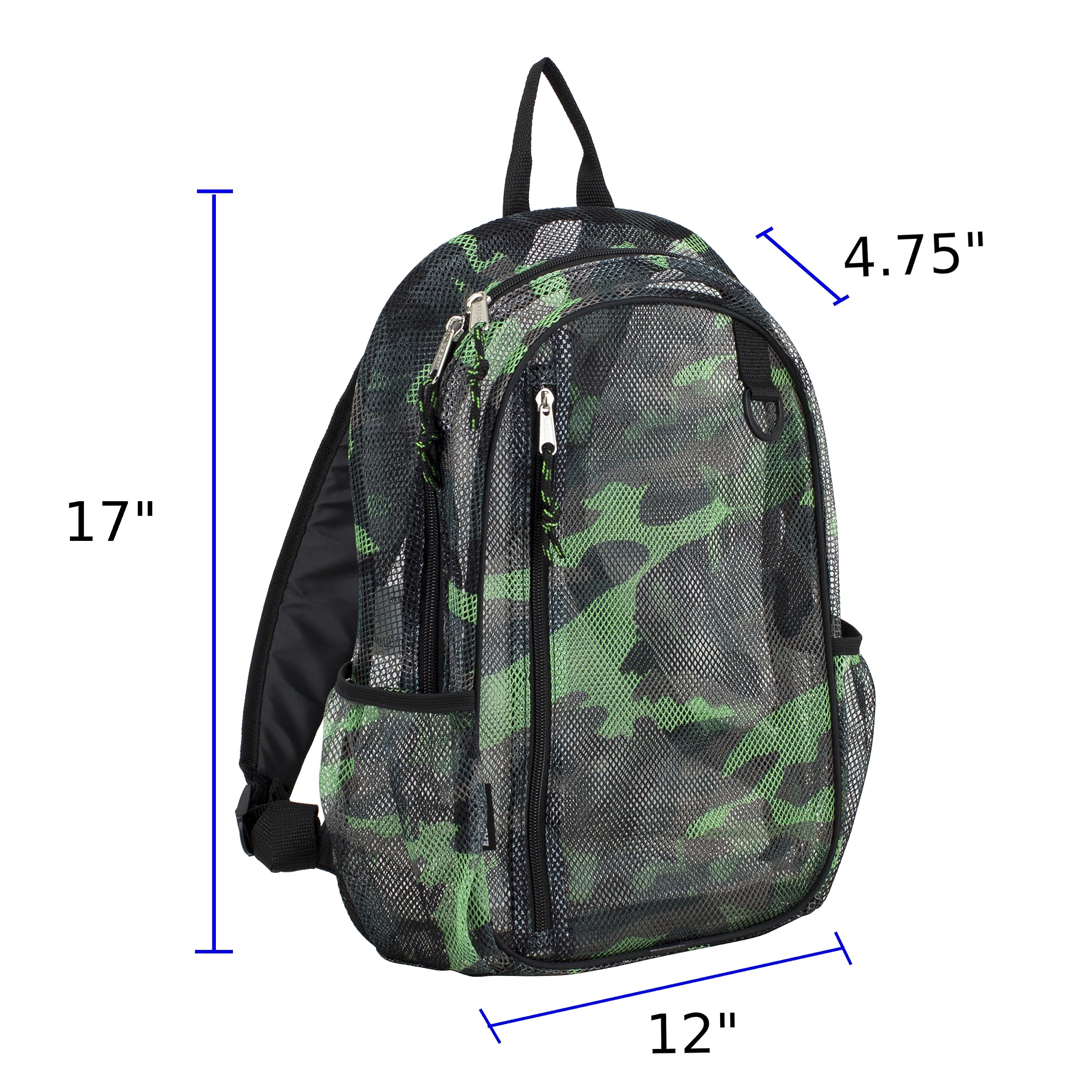 Eastsport Active Mesh Backpack See Through Semi Transparent with Adjustable Straps for Work, Travel, Security, Swimming and Beach - Camo/Black