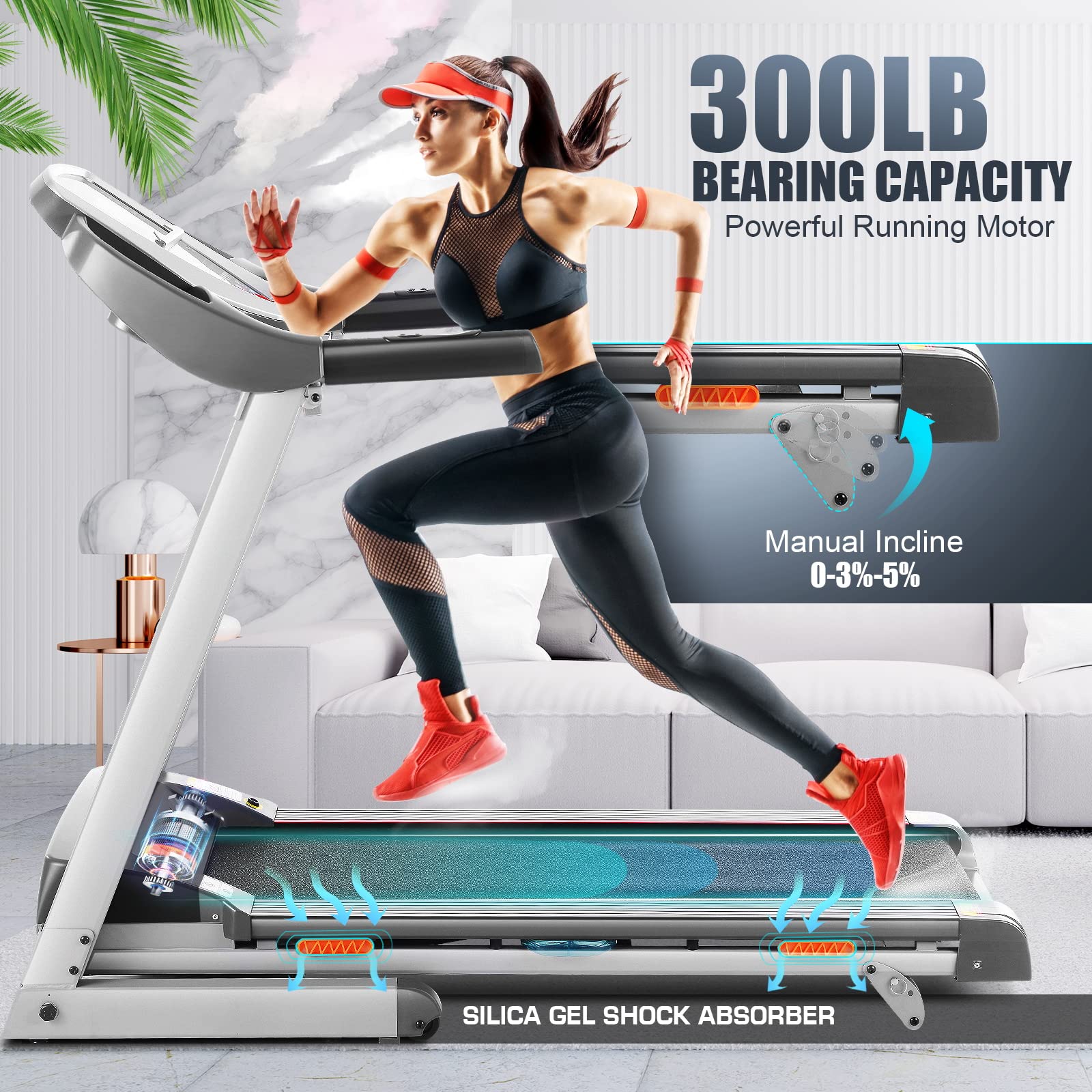 FUNMILY Treadmill with Auto Incline, 3.0HP Electric Treadmill for Home Use, 300LB Capacity Running Machine with Smart APP, Bluetooth Speaker, 12 Preset Programs, LCD Display, Pulse Monitor