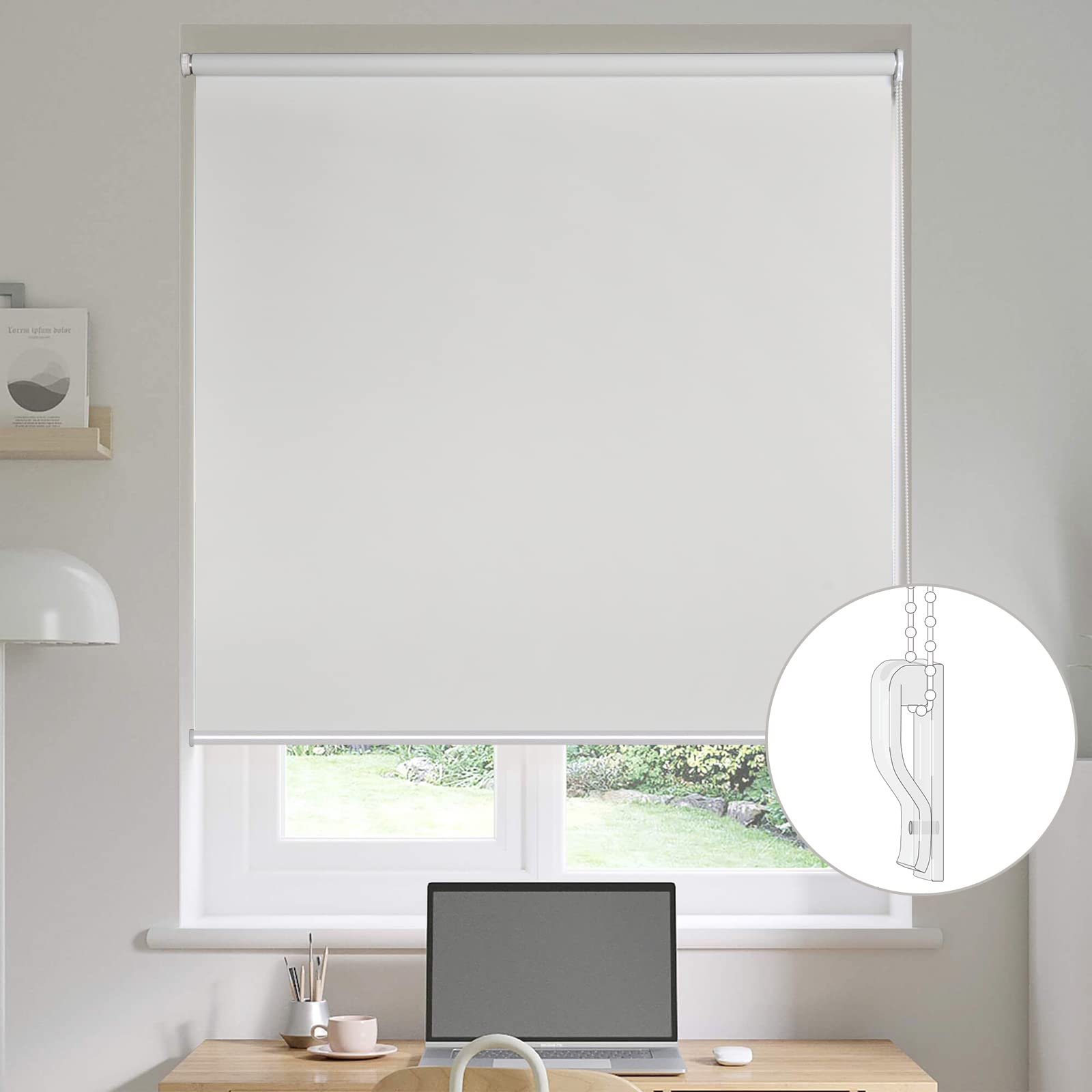 CUCRAF Roller Shades for French Doors Windows, 100% Blackout Roller Window Shades for Home, Thermal Insulated Roller Blinds for Bedroom, Sun Blocking, Easy to Install, Off White, 23" W x 75" H