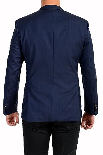 Hugo Boss Men's Huge6 Blue Slim Fit 100% Wool Plaid Blazer US 40L IT 50L