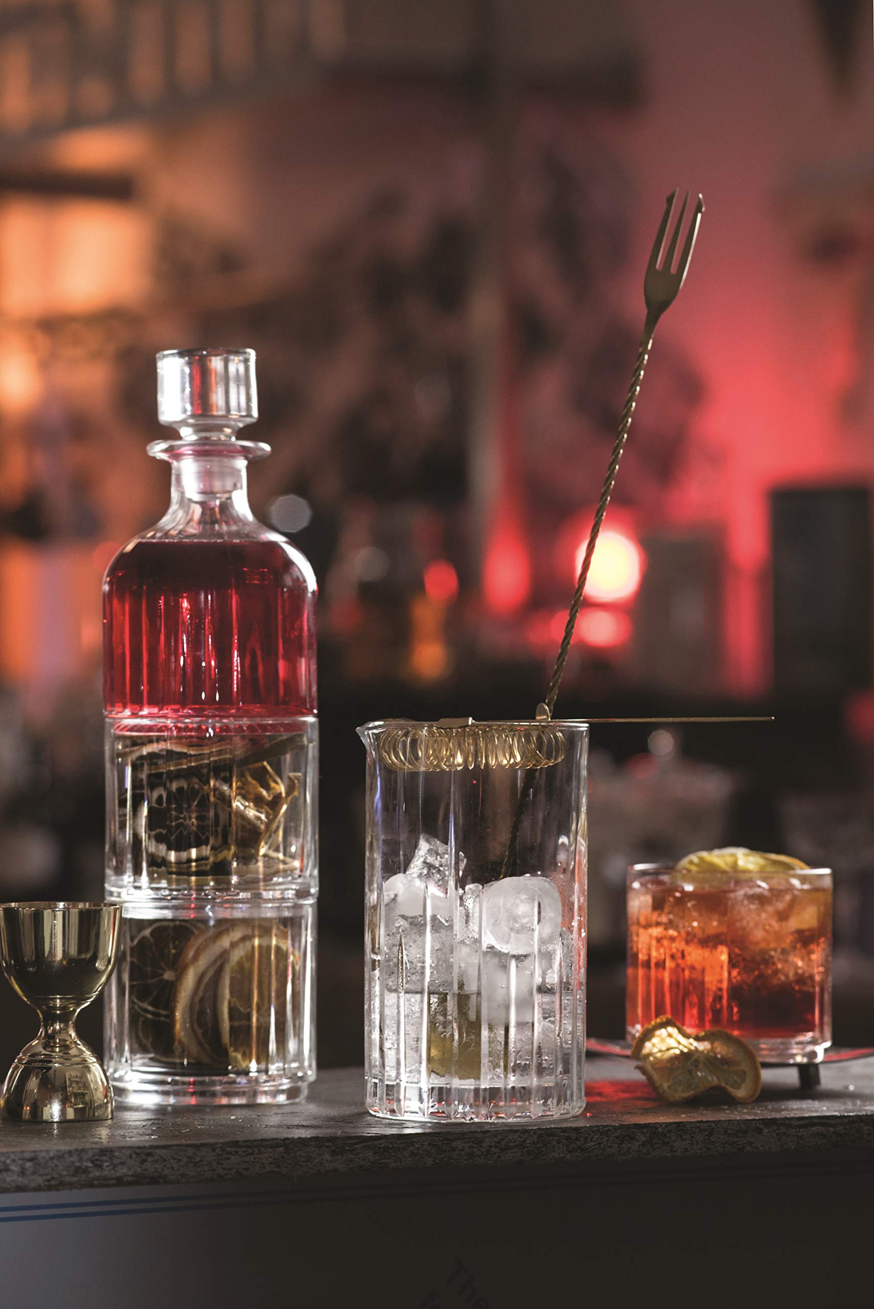 Glass 3 Pc Set, Crystal Glass Whiskey Decanter with 2 Tumblers, Stackable, Double Old Fashioned Tumblers, DOF, Decanter is 12 Oz, Each D.O.F. Tumbler is 12 Oz, by Barski, Made in Europe