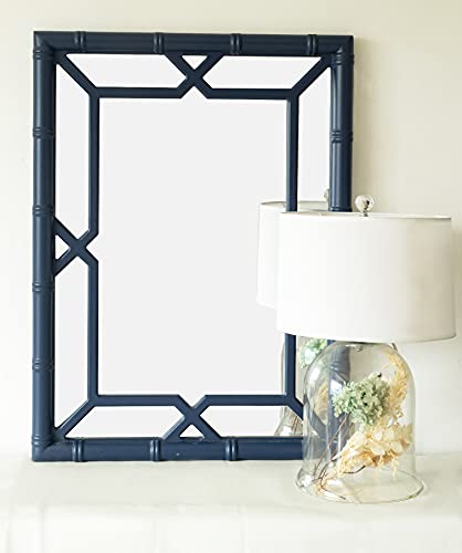 SORBARIA Bamboo-Look Solid Wood Window Pane Mirror 23" X 31" - Blue
