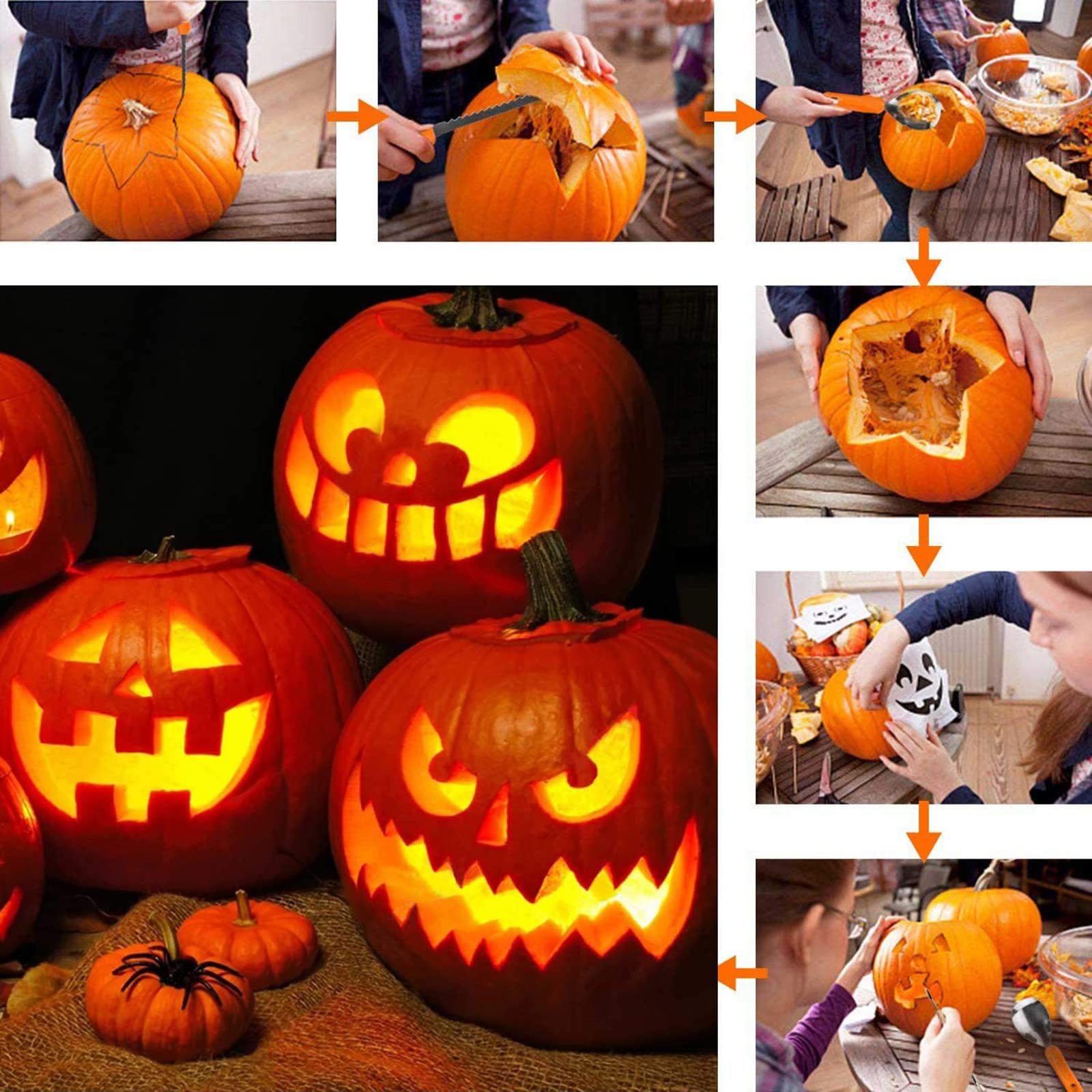 Halloween Pumpkin Carving Kit with 10 Stencils, ENVEL 11 Pcs Professional Stainless-Steel Pumpkin Pottery Sculpture Modeling Tools Set Heavy-Duty Steel Cutting Easily for Art Crafts, Adults