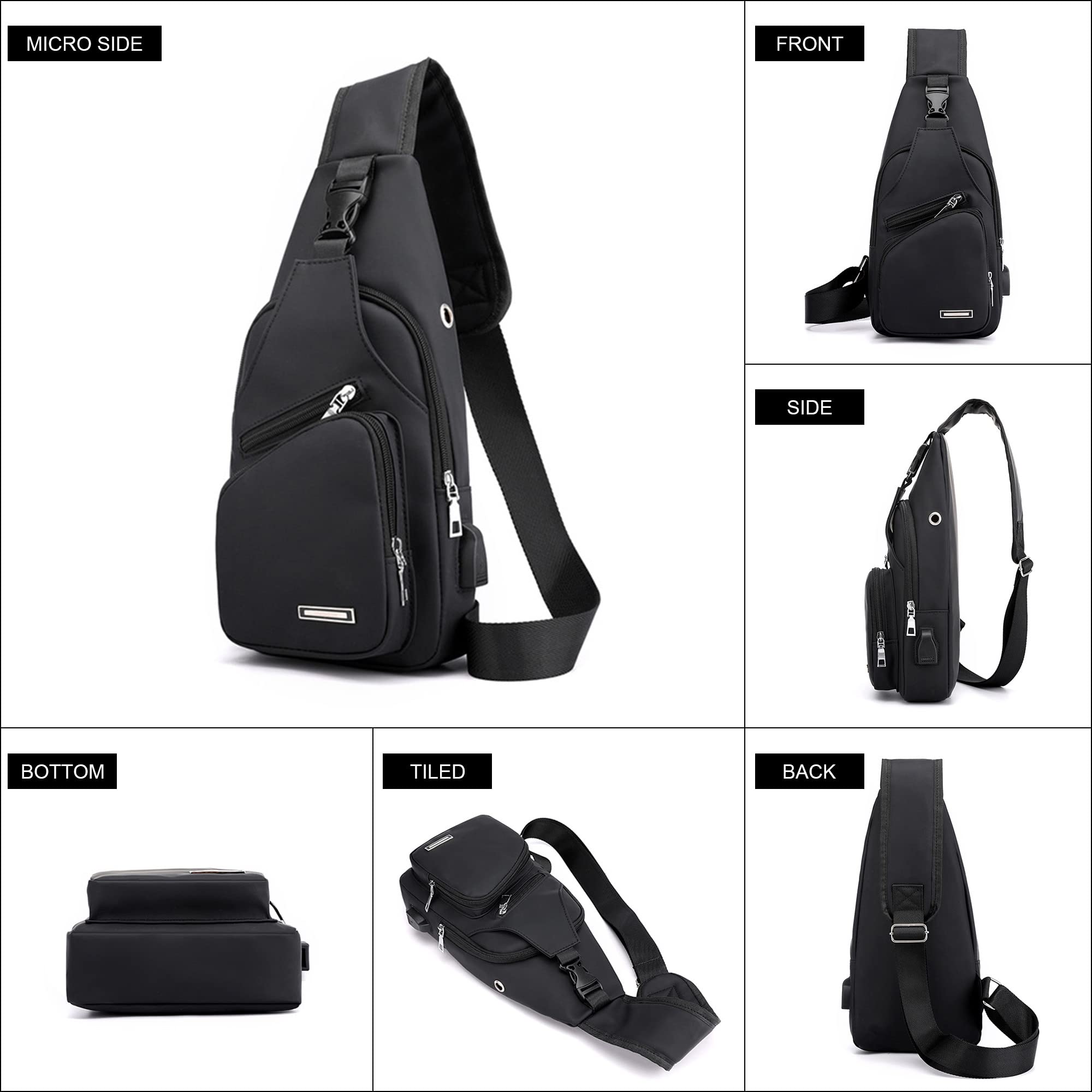 Codoule Sling Shoulder Bag Crossbody Backpack for Men Women Hiking Daypack Multipurpose Cross Body Chest Bag with USB Charger Hole & Headphone Hole for Outdoor Walking Travel