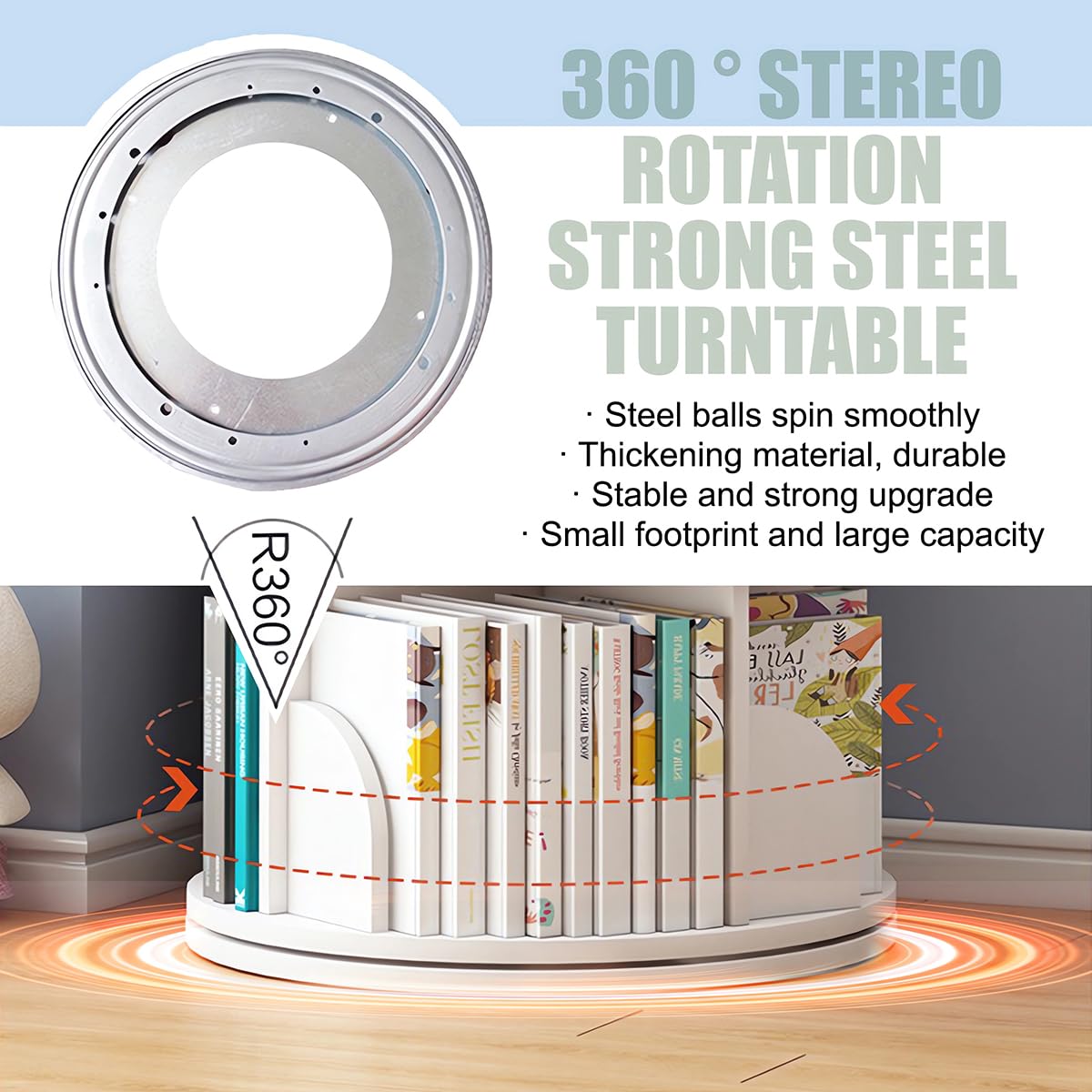Rotating Bookshelf Tower, 4/5 Tier Circular Bookshelf for Kids&Adults, 18 in Wood 360° Floor Standing Book Storage Rack, Spinning Bookshelf Tower for Classroom Playroom Study Bedroom (White, 1-5)