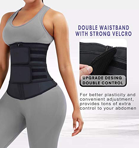 YIANNA Latex Waist Trainer for Women Tummy Control Jsculpt Double Sweat Trimmer Belt Workout Training Sport Girdle, YA2223-Black-XS
