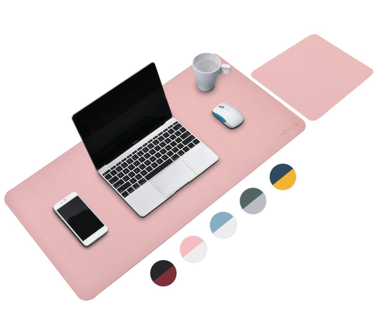Desk Pad, Desk Mat, Mouse Mat, XL Desk Pads Dual-Sided Pink/Sliver, 31.5" x 15.7" + 8"x11" PU Leather Mouse Pad 2 Pack Waterproof, Mouse Pad for Laptop, Home Office Table Protector Blotter Gifts
