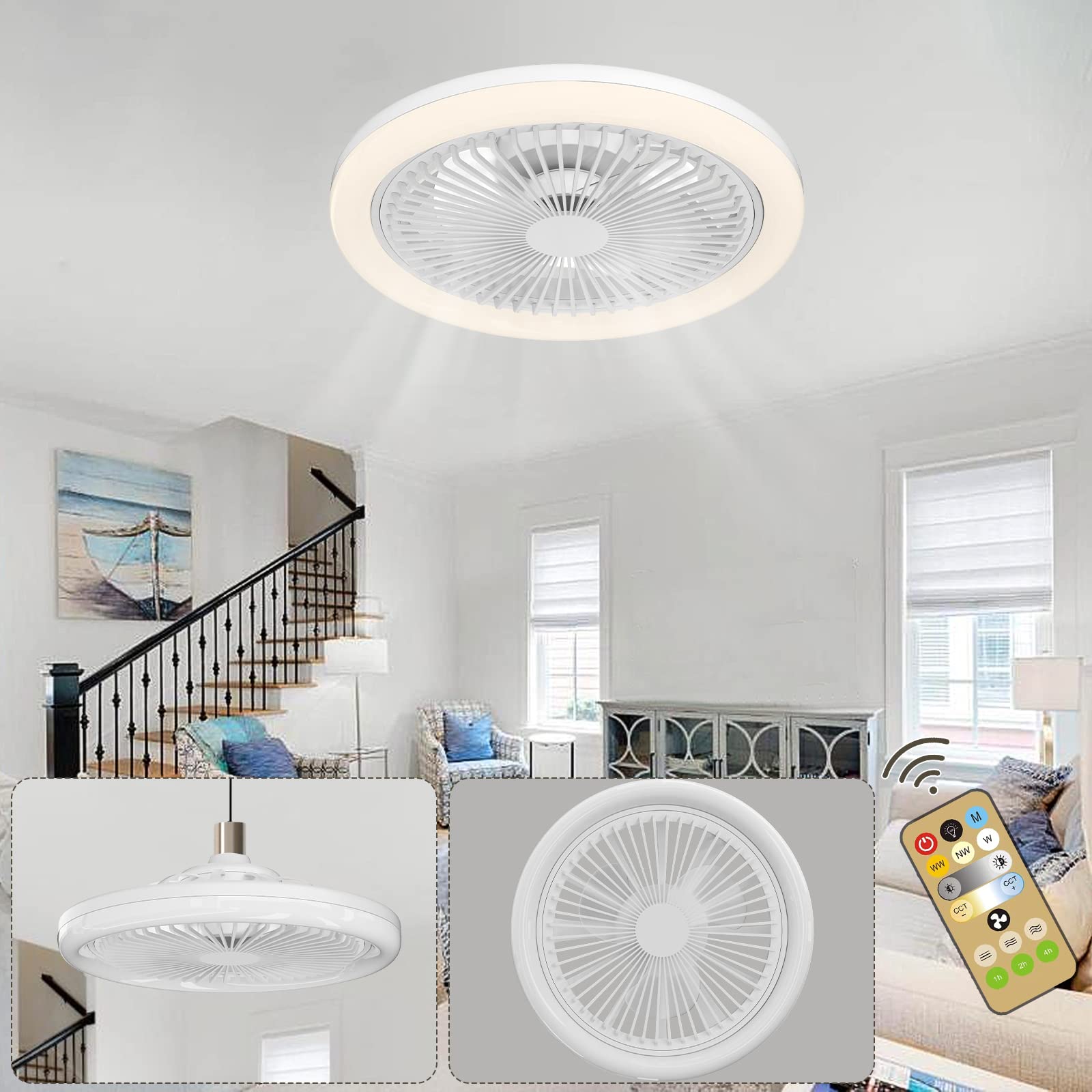 CLUGOJ Ceiling Fan with Remote, 52-inch Outdoor/Indoor Fan No Light with Reversible DC Motor 6 Speed with Timer