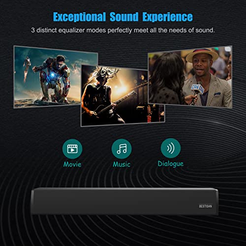 Soundbar Bestisan TV Sound Bar Wired and Wireless Bluetooth 5.0 Speaker, 80W Sound Bar Home Audio System for TV, 24-Inch, Wall Mount, Treble/Bass Adjustable, Optical/Auxiliary USB/Coaxial Cable