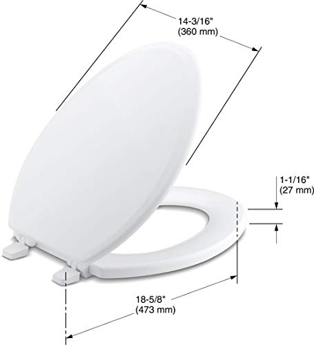 KOHLER K-4694-0 Ridgewood Molded-Wood with Color-Matched Plastic Hinges Elongated Toilet Seat, White