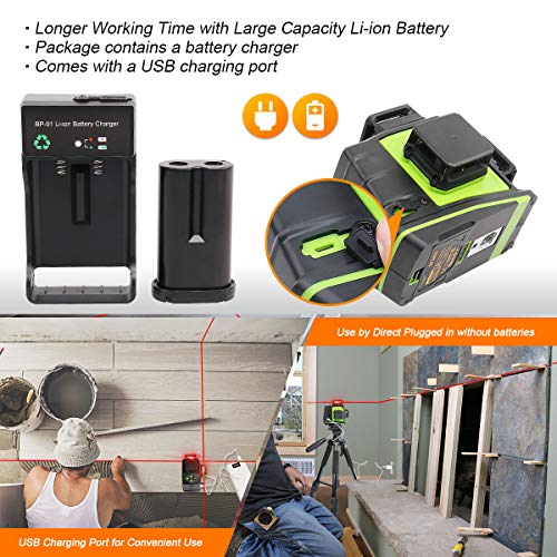 Huepar 3D Self-Leveling Laser Level 3x360 Red Cross Line 100Ft Three-Plane Leveling and Alignment Laser Level Tool -Two 360° Vertical and One 360° Horizontal Line -Magnetic Pivoting Base GF360R