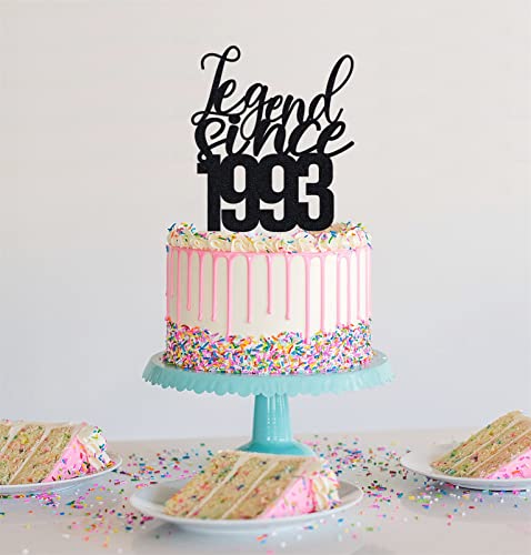 Legend Since 1993 Cake Topper for 30th Men and Women Birthday Party ，Funny 30 and Fabulous Decoration，Handmade （Black）