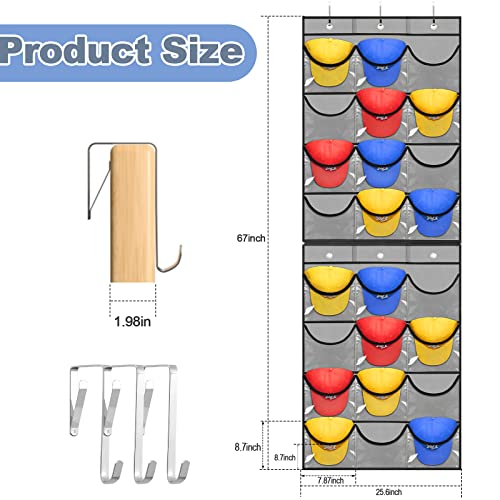 huspossesser Hat Racks for Baseball Caps, Hat Organizer 24 Deep Pockets, Splitable Hat Rack for Wall, Over the Door Hat Hanger for Closet with 4 Hooks, Hat Storage Holder