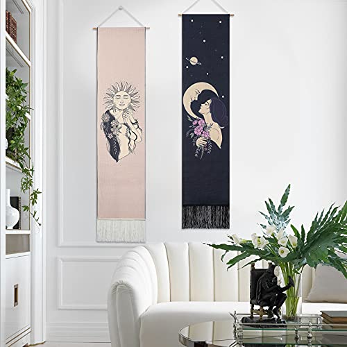 Erikord Sun and Moon Tapestry Wall Hanging the Moon Tarot Card Tapestry Burning Sun Tapestries for Room/Bedroom