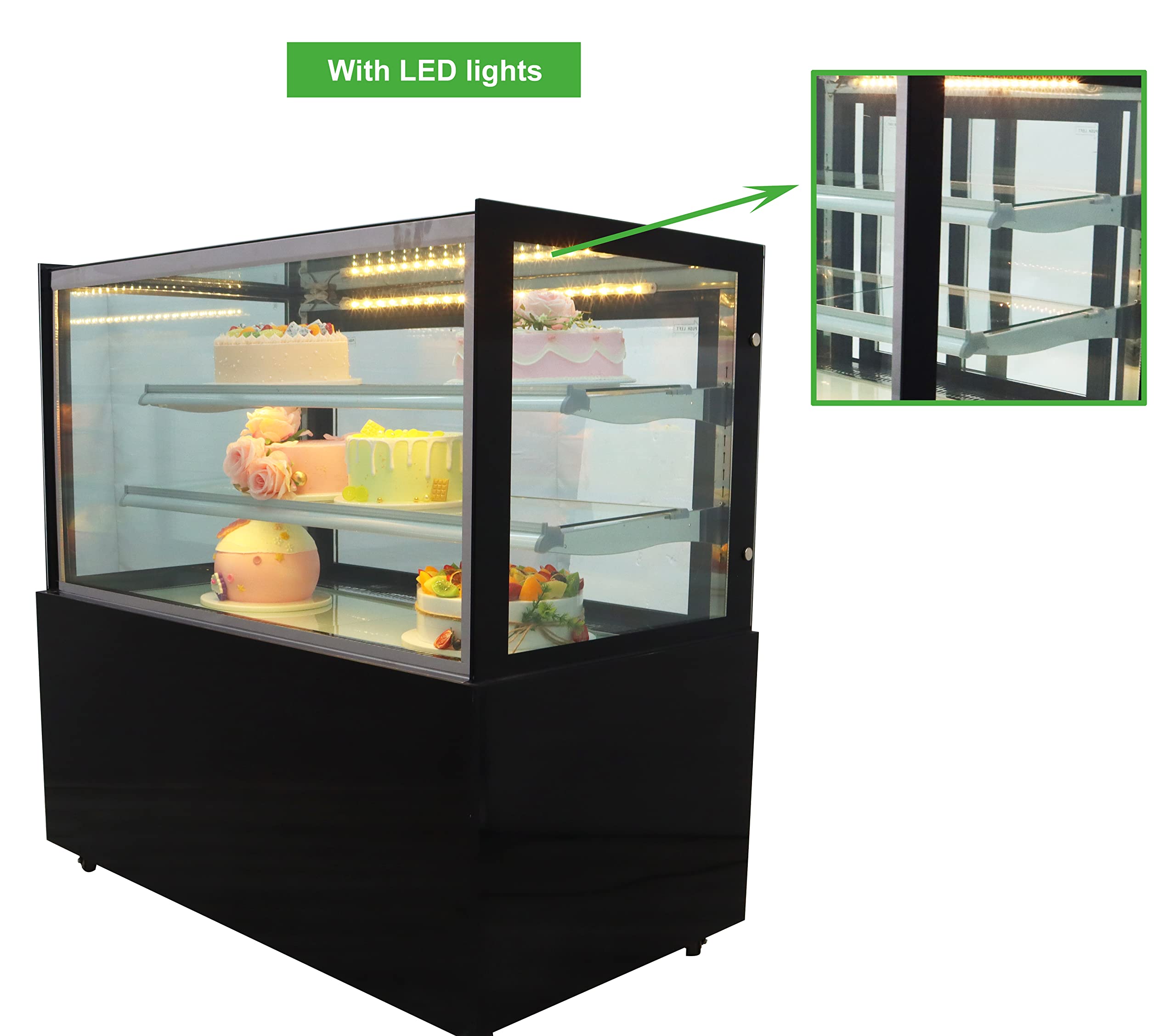 TECHTONGDA Display Refrigerators Cake Showcase Right Angle Cooling Display Case Commercial Bakery Cabinet with LED Light Floor Standing 220V Rear Door