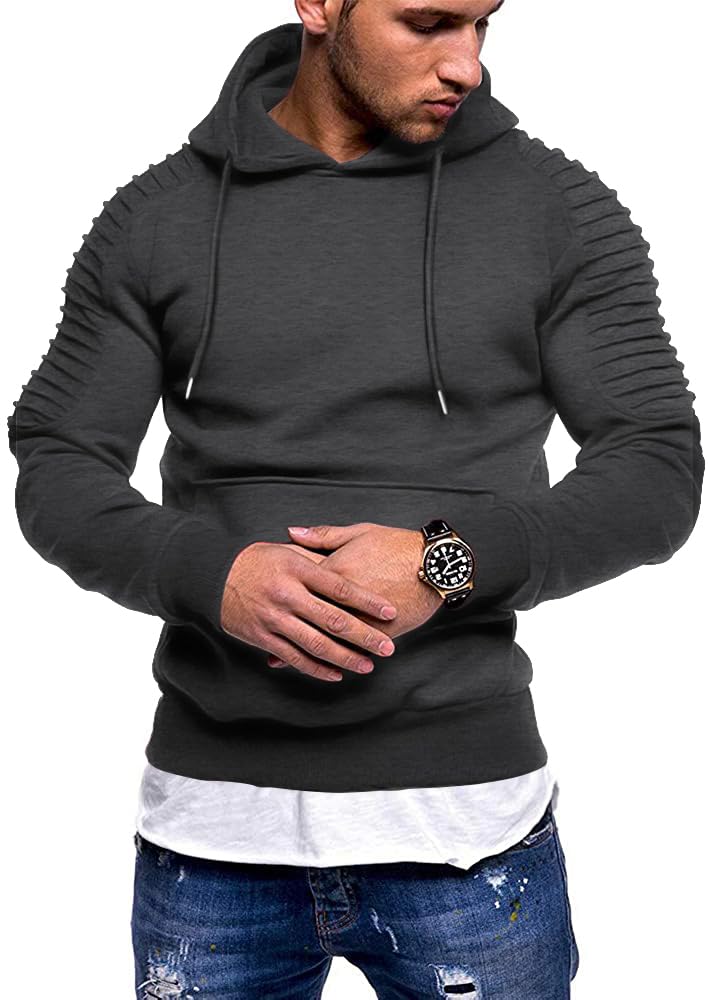 COOFANDY Men's Workout Hoodie Gym Sport Sweatshirt Athletic Pullover Casual Fashion Hooded With Pocket (Dark Gray., Large)