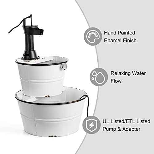 glitzhome Metal Tiered Water Fountain with Pump Garden Tools Waterfall Fountain for Outdoor Patio Garden Backyard Decking Décor White 31.5" H