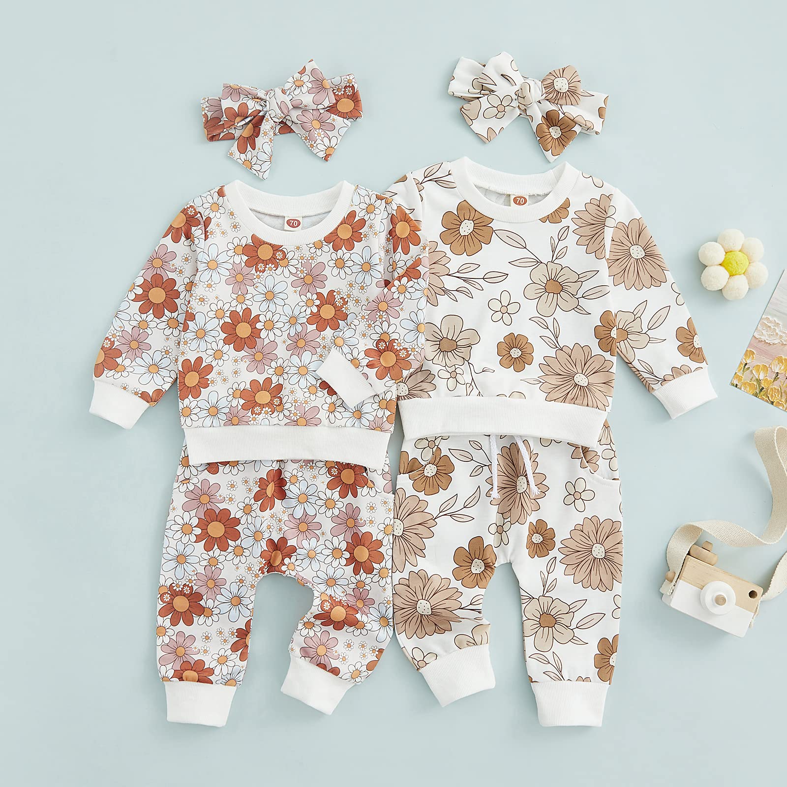 Hiusmilekid Newborn Infant Baby Girl Clothes Fall Winter Flower Outfit Halloween Sweatshirt Pullover Top Legging Pant Set (Bloomer-White,18-24 Months)