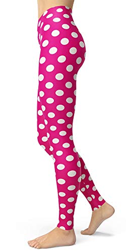 sissycos Women's Polka Dots Printed Leggings 80s Buttery Soft Stretchy Pants (Large-XX-Large, Polka Dots Rose Red)