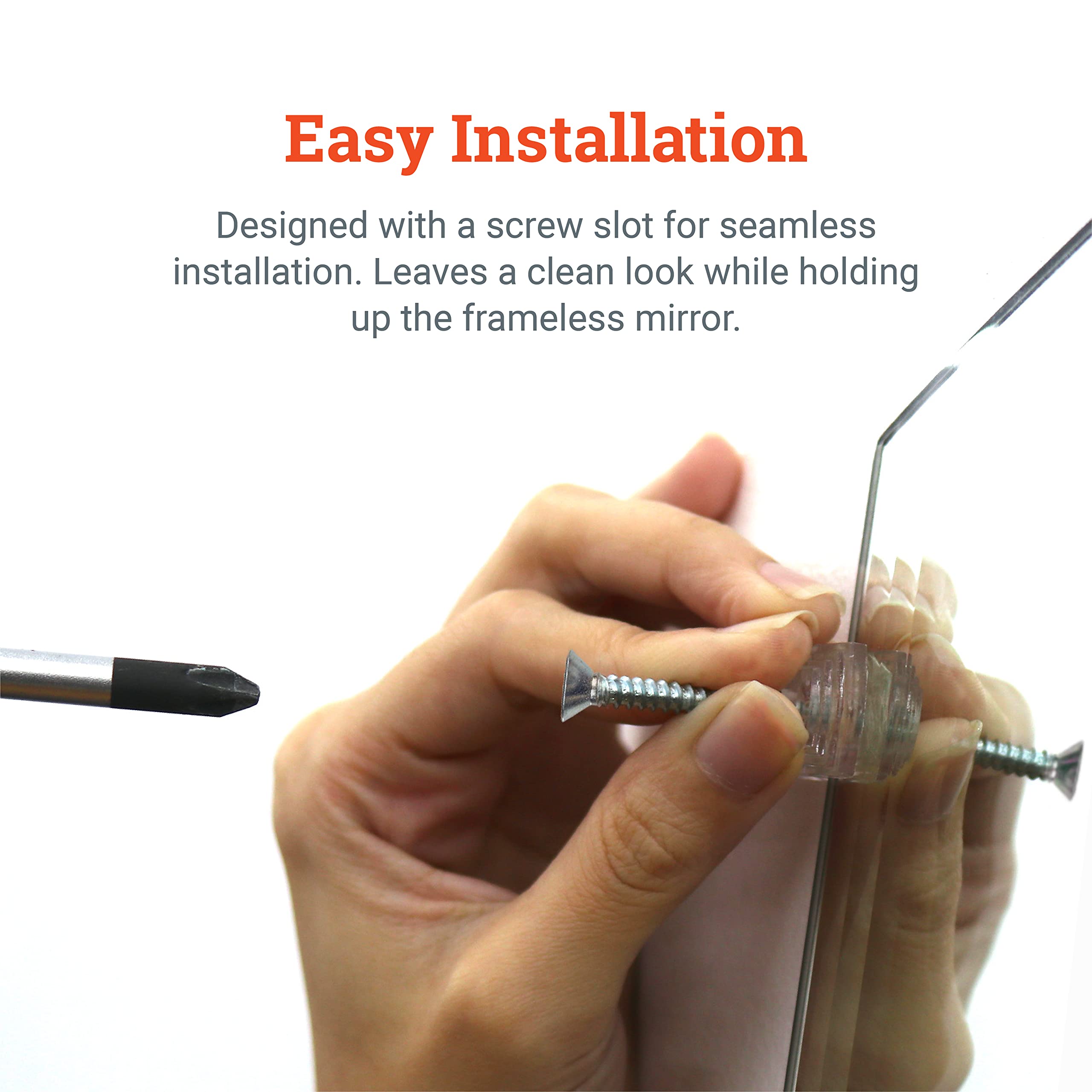 Clear Mirror Clips for Frameless Mirrors - Holds 1/4" Thick Glass - Pack of 20 Includes Anchors and Screws Kit
