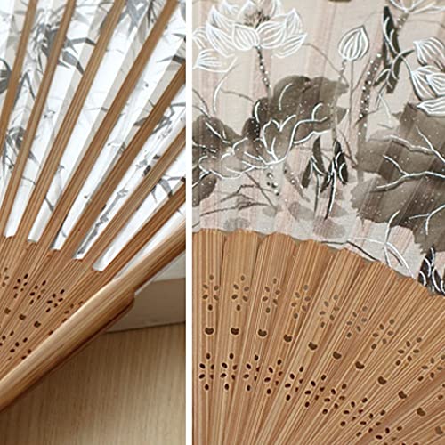 Folding Fan Ink Retro Wind Women's Fan Chinese Style Gift Folding Fan Summer Folding Floral Pattern Fabric Folding Fan (Yellow 2) (Yellow 2)