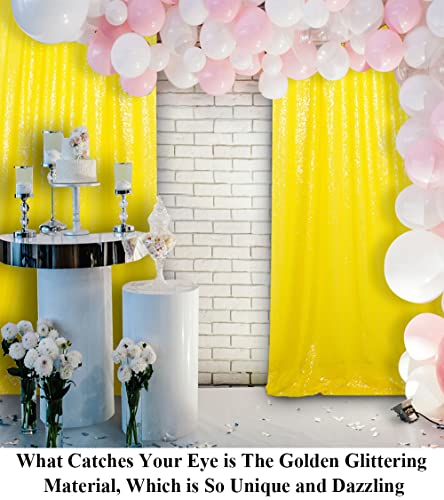 Pardecor Sequin Curtains Panels Sequin Backdrop Curtain Glitter Curtains Sparkle Photo Booth Backdrop Shimmer Backdrop for Parties Wedding Backdrop (2pc 2ftx8ft, Yellow)…