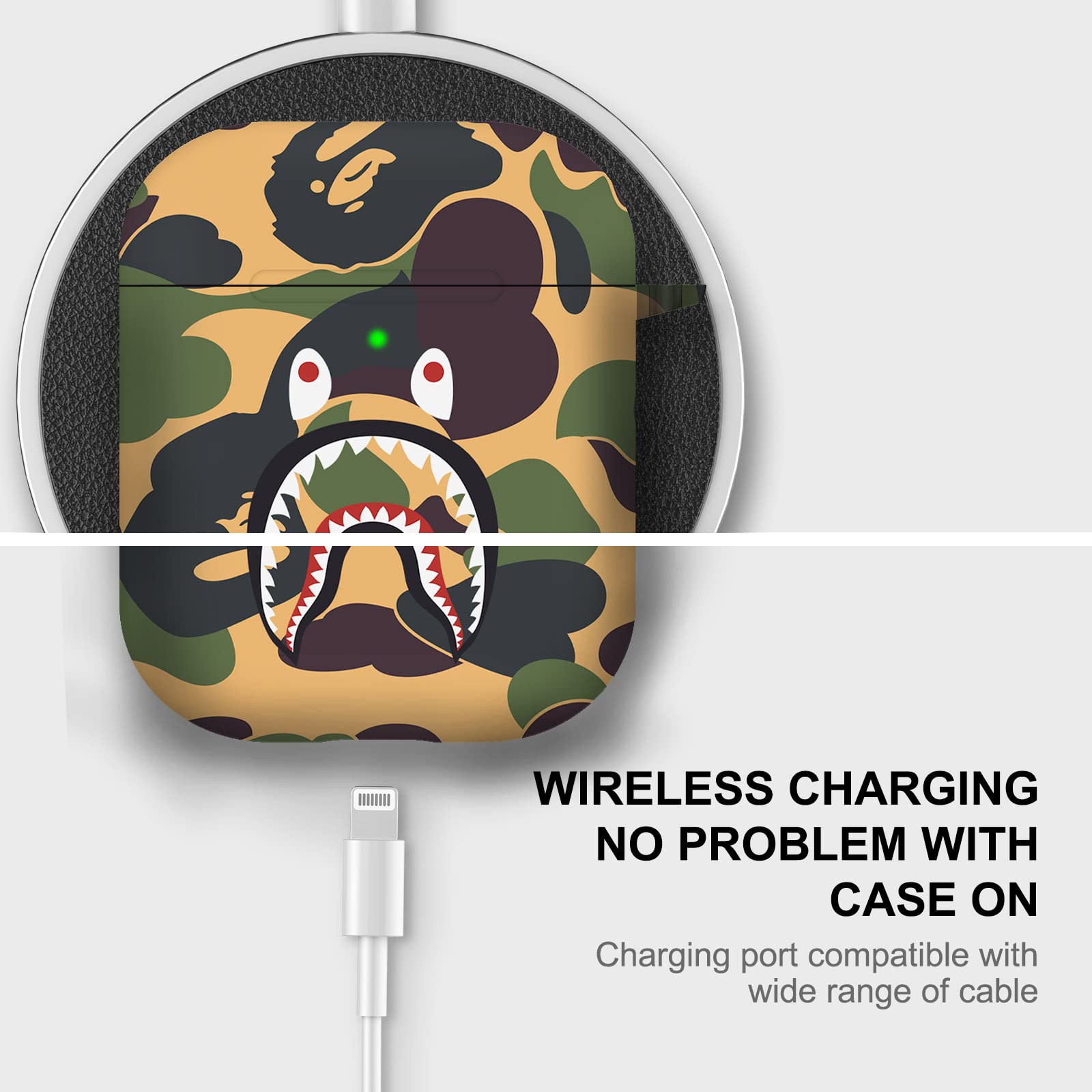CULIPPA for AirPods 2 Case Cover Shark Mouth Camo Style pattern Design for Airpods 2nd Generation Silicone Protective Case Shockproof for Women Girls with Keychain for Apple Airpods 2/1 Charging Case