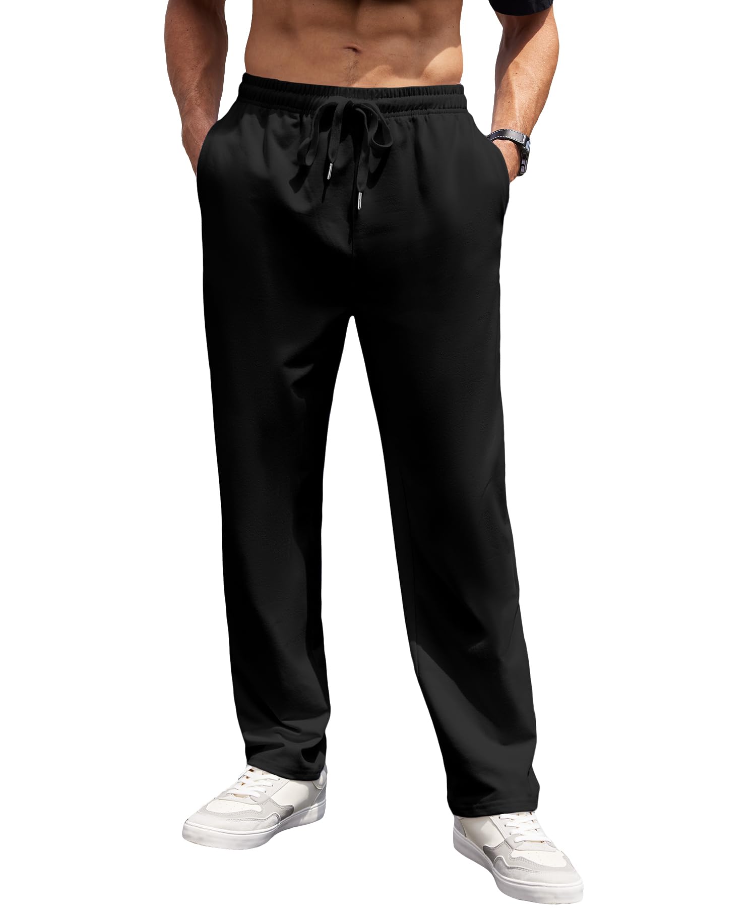 COOFANDY Men's Jogger Sweatpants Cotton Yoga Pants Casual Trousers Lounge Pants Black