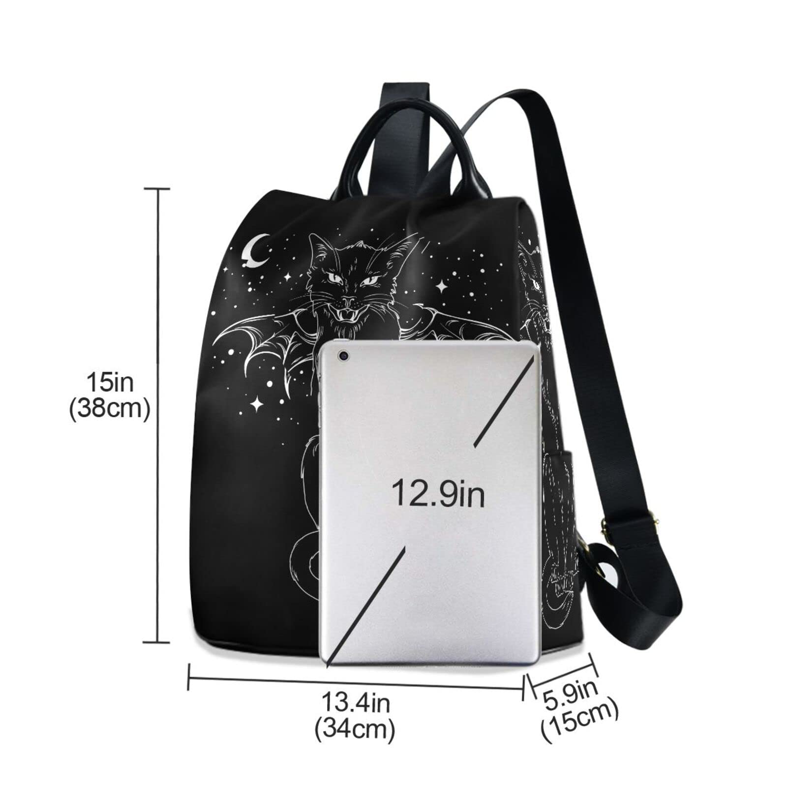 Fustylead Black Cat with Monster Wings Backpack Purse for Women Anti-theft Backpack Purse Travel Daypack
