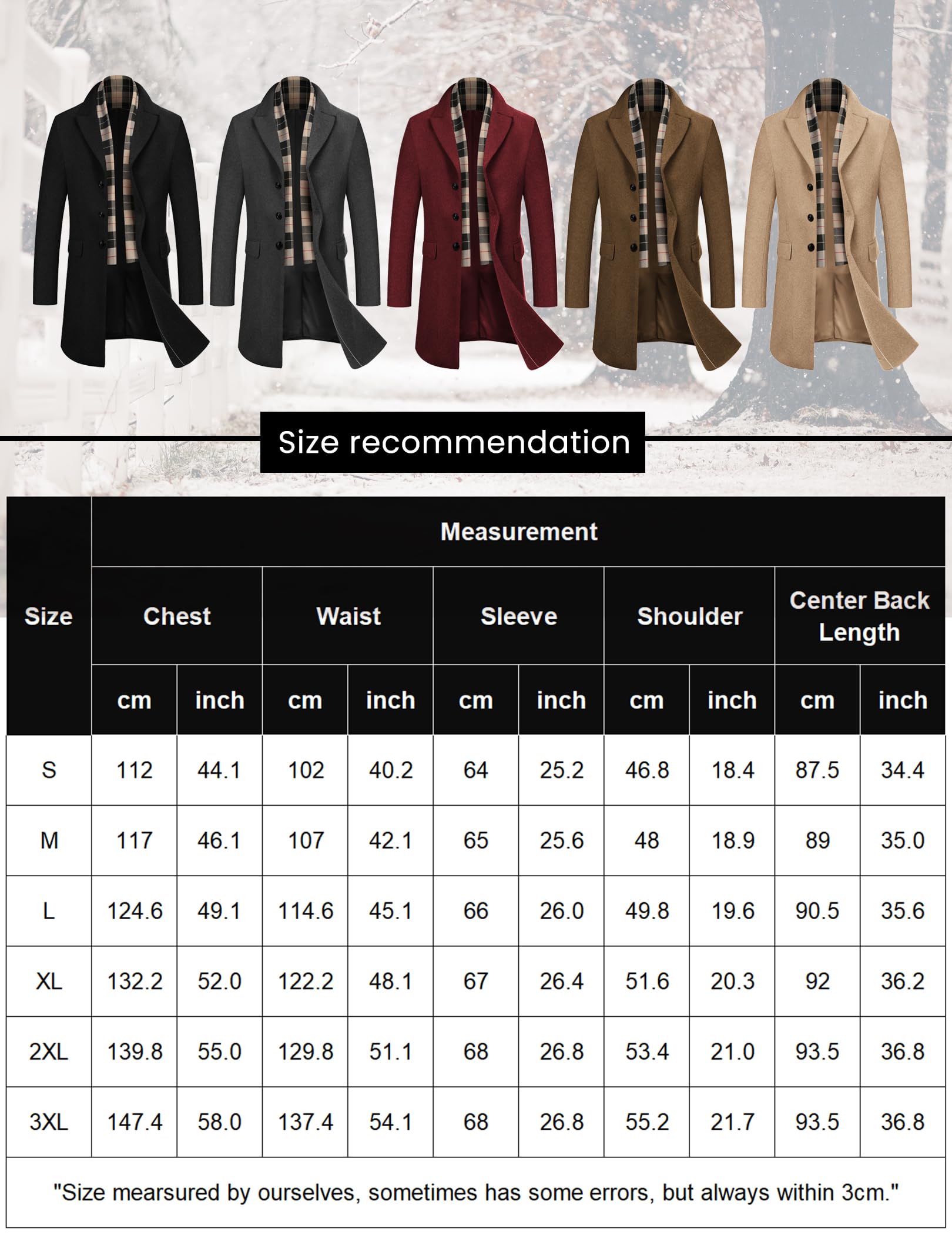 COOFANDY Mens Business Trench Pea Coats Winter Heavyweight Warm Single Breasted Coats Thick Blazer with Pockets (Grey L)