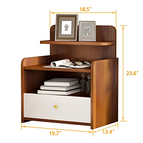 Koifuxii Mid Century Modern Nightstand,Small Nightstand,Nightstand with Drawer,Wood Nightstand,Storage End Table,Night Table for Bedroom,Brown