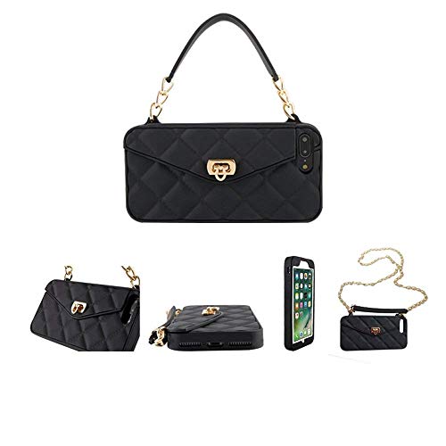 UnnFiko Wallet Case Compatible with iPhone 6 / iPhone 6s, Pretty Luxury Bag Design, Purse Flip Card Pouch Cover Soft Silicone Case with Hand Holder Long Shoulder Strap (Black, iPhone 6 / 6s)