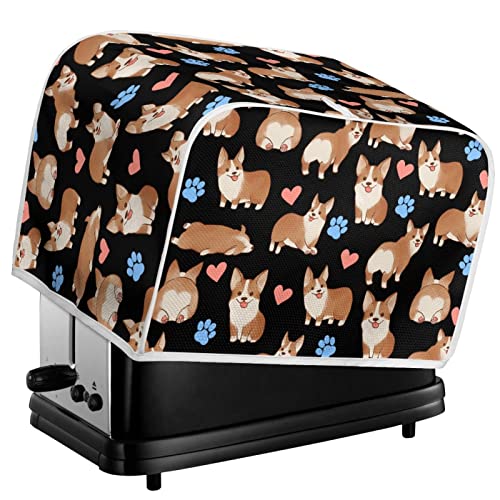 Jiueut Cute Animal Toaster Cover 4 Slice,Corgi Pattern Toaster Covers Bread Maker Cover,Kitchen Small Appliance Covers,Microwave Toaster Oven Cover