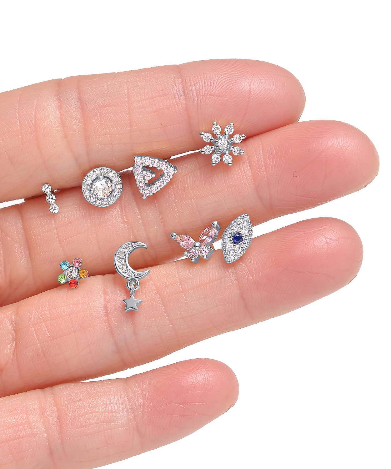 Fxiqini 16Pcs Dangle Nose Rings Stud L Shape Nose Studs Stainless Steel Nose Ring Hoop Butterfly Evil Eye Heart Cross Star Waterdrop Leaf Moon Snowflake Opal Shiny CZ Shape Dangling Nostril Nose