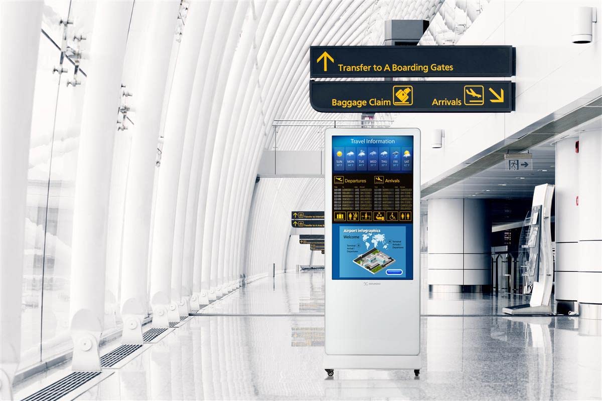 Displays2go 55" Touch Screen Floor Stand with Wheels, Android OS, Single Sided - White (DGSNFSTCH55WH)