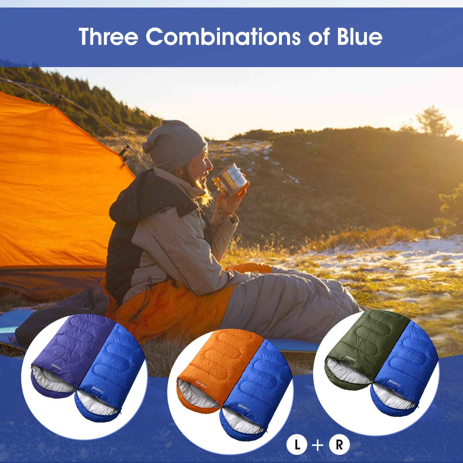 COHOME Sleeping Bag - Adults & Kids (Summer)-Warm and Cold Weather Lightweight Waterproof Camping Backpacking Hiking Outdoor & Indoor Use Bag with Compression Sack.
