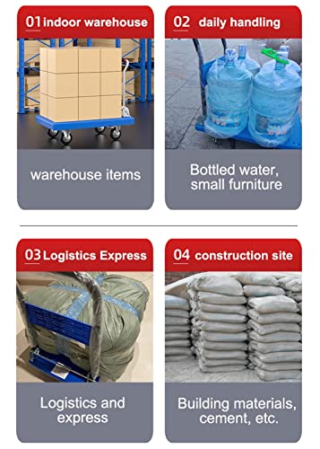 Hand Trucks Heavy Duty with Folding Handle, Push carts on Wheels,Foldable Handyman, 360 Degree Swivel Wheels, Foldable & with Platform, Non-Slip Layer (Color : A, Size : 71 * 47 * 83cm)